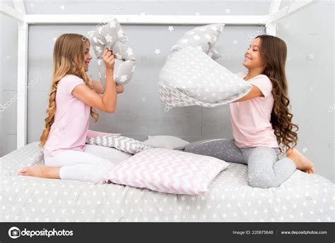 Soulmates Girls Having Fun Sleepover Party Pillow Fight Pajama Party