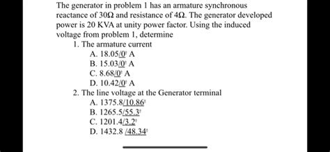 Solved A Two Pole Round Rotor Synchronous Generator Has A