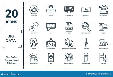 Big Data Linear Icon Set Includes Thin Line Hexagons Thought Robot Availability Log File
