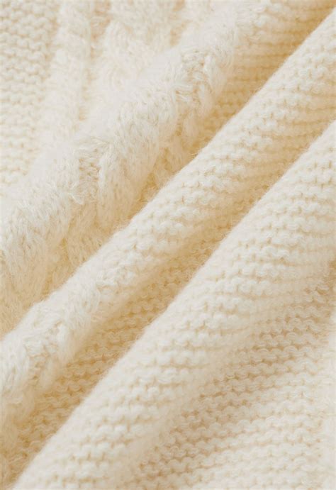 Flap Collar Cable Knit Longline Cardigan In Cream Retro Indie And