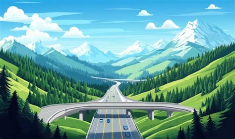 Mountain Highway Overpass Premium Ai Generated Image
