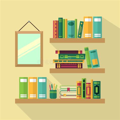 Деревянные книжные полки в библиотеке с различными книгами вектор