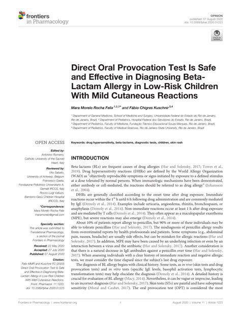 Pdf Direct Oral Provocation Test Is Safe And Effective In Diagnosing