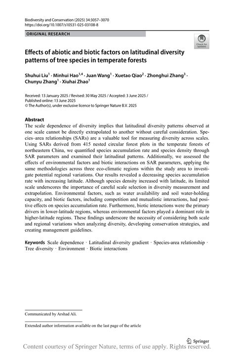 Effects Of Abiotic And Biotic Factors On Latitudinal Diversity Patterns