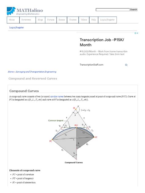 Compound And Reversed Curves Surveying And Transportation Engineering