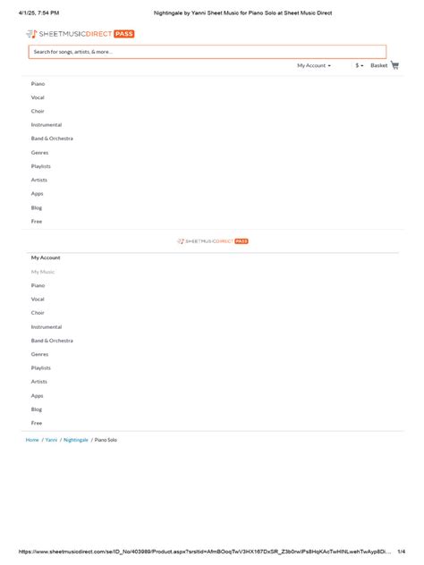 Nightingale By Yanni Sheet Music For Piano Solo At Sheet Music Direct