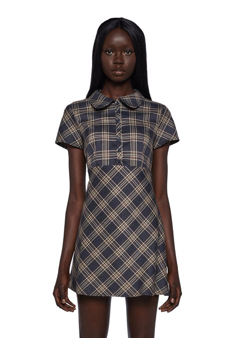 Current Mood Plaid Collared Mini Dress Brown Plaid Outfits Womens