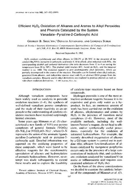 Pdf Efficient H2o2 Oxidation Of Alkanes And Arenes To Alkyl Peroxides And Phenols Catalyzed By