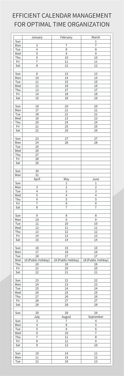 Effective Planning Calendar For Efficient Time Management Excel