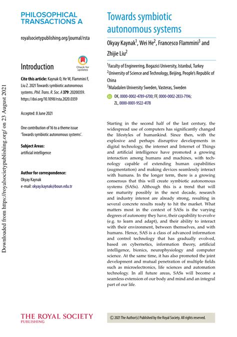 Pdf Towards Symbiotic Autonomous Systems