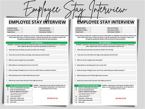 Employee Stay Interview Template Mini Checklist Guidelines Etsy