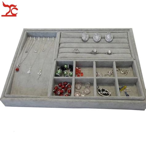 Freeshipping Grey Velvet Jewelry Ring Earring Organizer Tray Beads