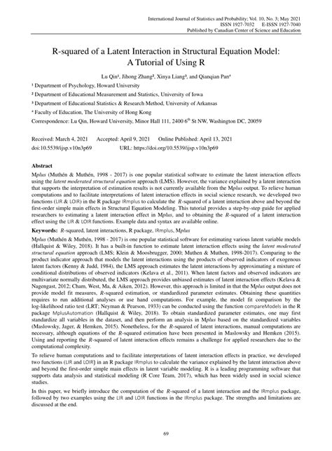 Pdf R Squared Of A Latent Interaction In Structural Equation Model A