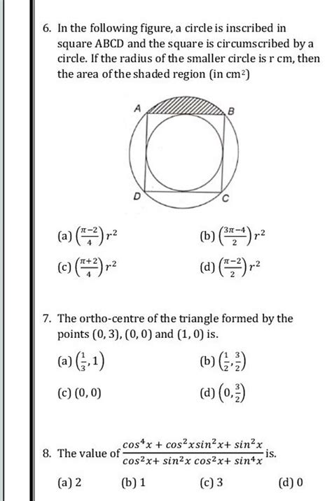6 In The Following Figure A Circle Is Inscribed In Square ABCD And The
