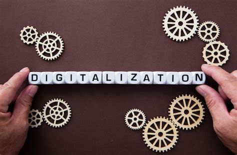 Premium Photo Wooden Gears With Word Digitalization Digitalization