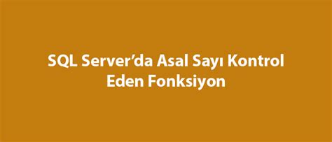 Sql Serverda Asal Say Kontrol Eden Fonksiyon Sql Server E Itimleri