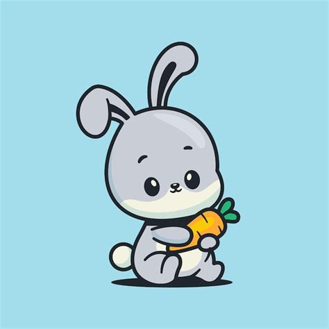 토끼와 당근 아이콘 벡터 일러스트 레이 션 프리미엄 벡터