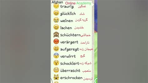 آموزش لغت زبان آلمانی با ترجمه دری همرا با تصویر😄🙃🤭 Youtube