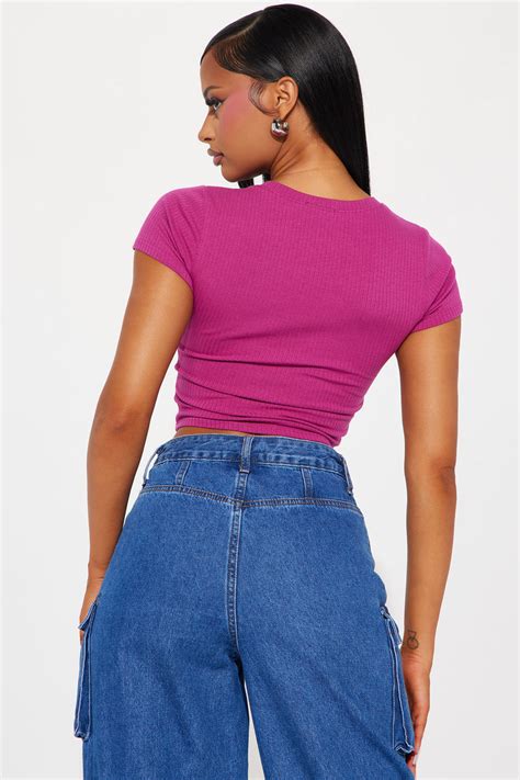 Ayana Ribbed Crew Neck Top Magenta Fashion Nova Basic Tops
