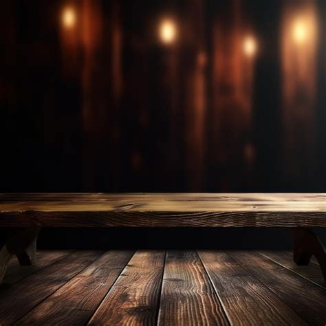 Premium Photo A Wooden Table With A Dark Background And A Light On It