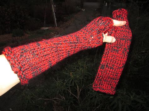 Red And Black Finger Less Gloves Knitted By Suzannesstitches Red Adult