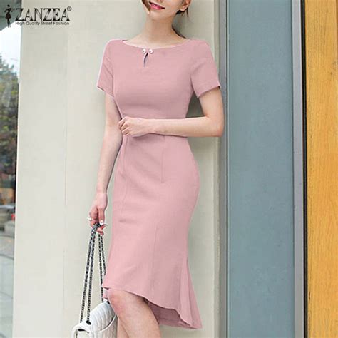 Zanzea Korean Style Womens Elegant Asymmetric Dresses Party Club Back Zipper Bodycon Dress 11