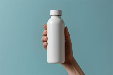 Premium Photo A Hand Holding A White Bottle On A Blue Background