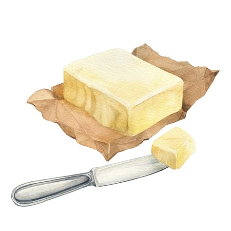 Premium Photo Watercolor Butter On A Paper With Knife And Slice Of