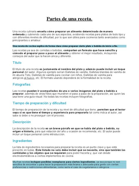 Partes De Una Receta20320 Pdf Receta Artes Culinarias