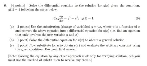 Solved 4 Points Solve The Differential Equation To The Chegg