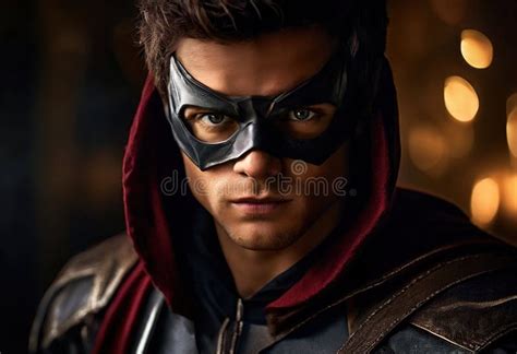 A Superhero Clad In Dark Armor Poses Confidently In A Dimly Lit Urban
