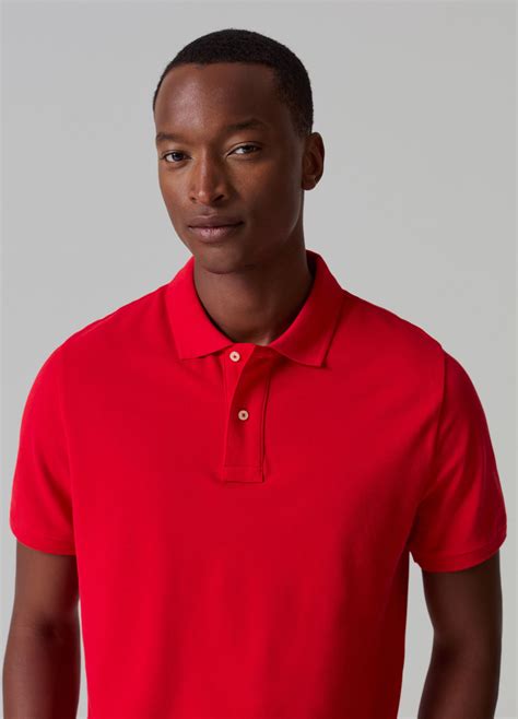 Mans Strawberry Red Supima Cotton Piquet Polo Shirt Piombo