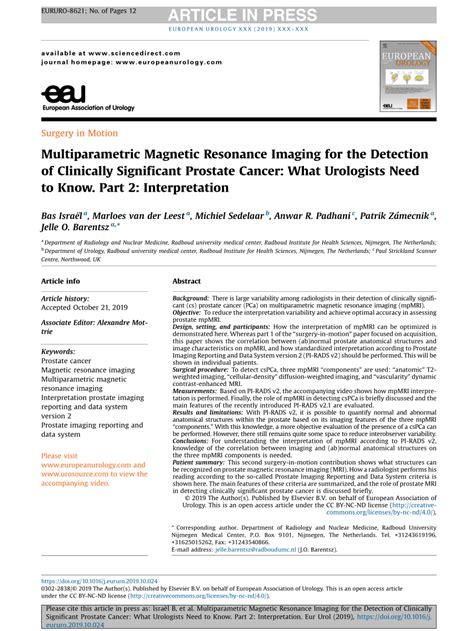 Pdf Multiparametric Magnetic Resonance Imaging For The Detection Of