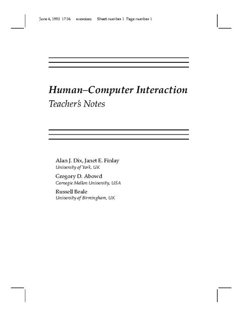 HCI Book Exercises HCI HumanComputer Interaction Teachers Notes Alan J Dix Janet E