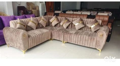 Stripes L Shape Sofa Set Stock Ready In Starf Furniture With Pillows
