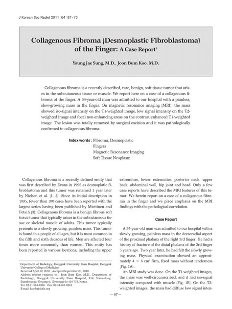 Pdf Collagenous Fibroma Desmoplastic Fibroblastoma Of The Finger A