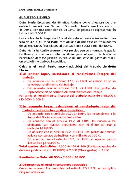 Irpf Rend Trabajo Sin Soluci Ã³n Y Ejemplo 2 Irpf Rendimientos Del Trabajo Supuesto Ejemplo