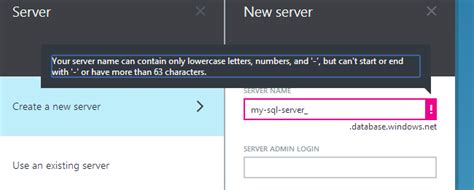 how to export database from azure with an invalid server name server