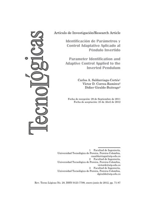 Pdf Parameter Identification And Adaptive Control Applied To The
