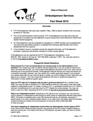 Fillable Online Etf Wi Ombudsperson Services Fact Sheet 2016 Etf Wi