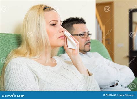 Sad Man And Unhappy Woman At Home Stock Image Image Of Crying