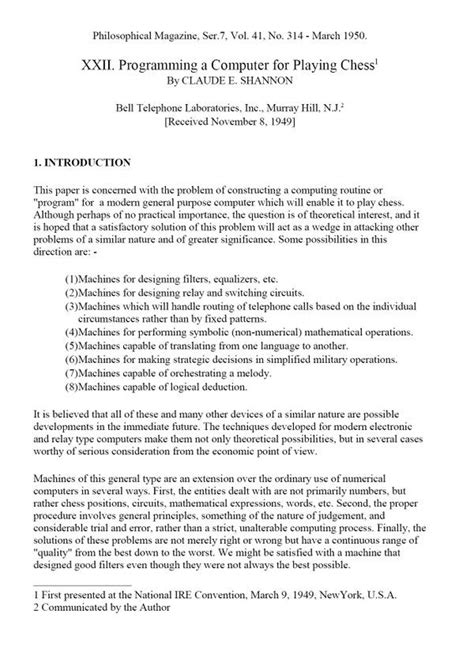 Programming A Computer For Playing Chess Mastering The Game