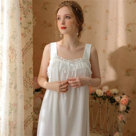 Women Sleeveless Cotton Night Dress Gown Summer Sweet Lace Long