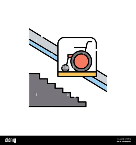 Wheelchair Lift Color Line Icon Disability Isolated Vector Element
