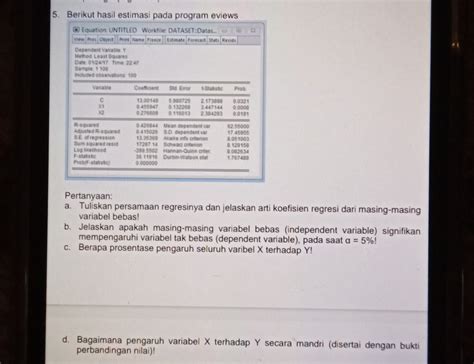 solved 5 berikut hasil estimasi pada program eviews equation