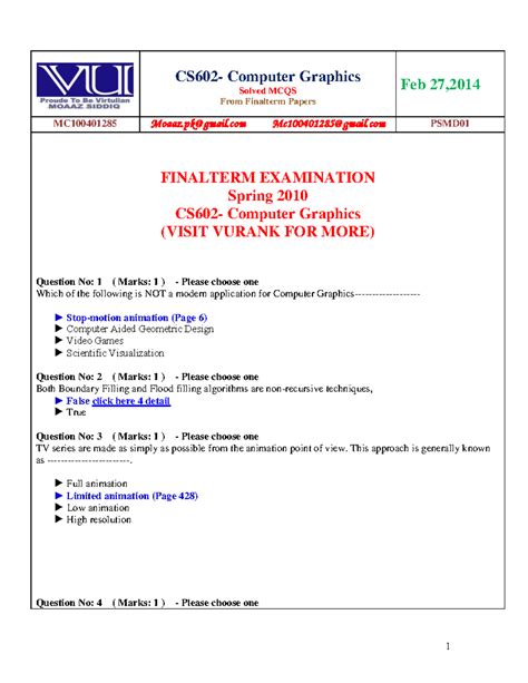 Cs602 Finalterm Solved Mcqs By Moaaz Cs602 Computer Graphics Solved Mcqs From Finalterm