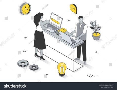 Coworking Space Concept D Isometric Outline Stock Illustration Shutterstock