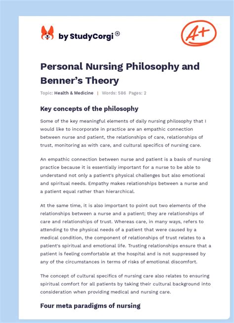 Personal Nursing Philosophy And Benners Theory Free Essay Example