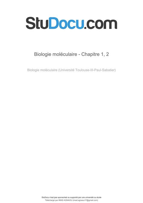 Biologie Moleculaire Chapitre 1 2