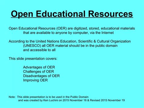 Open Educational Resources Oer Ppt
